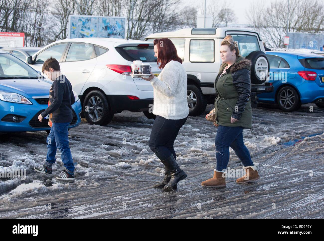 Pic shows: Service station on M1 treacherous under foot. snow and ice ...