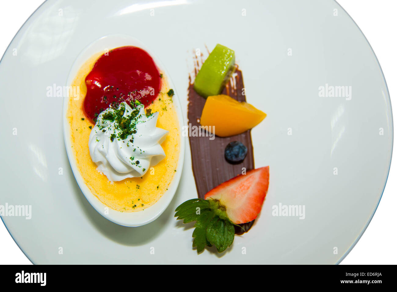 Dessert food on white plate with texture background Stock Photo - Alamy