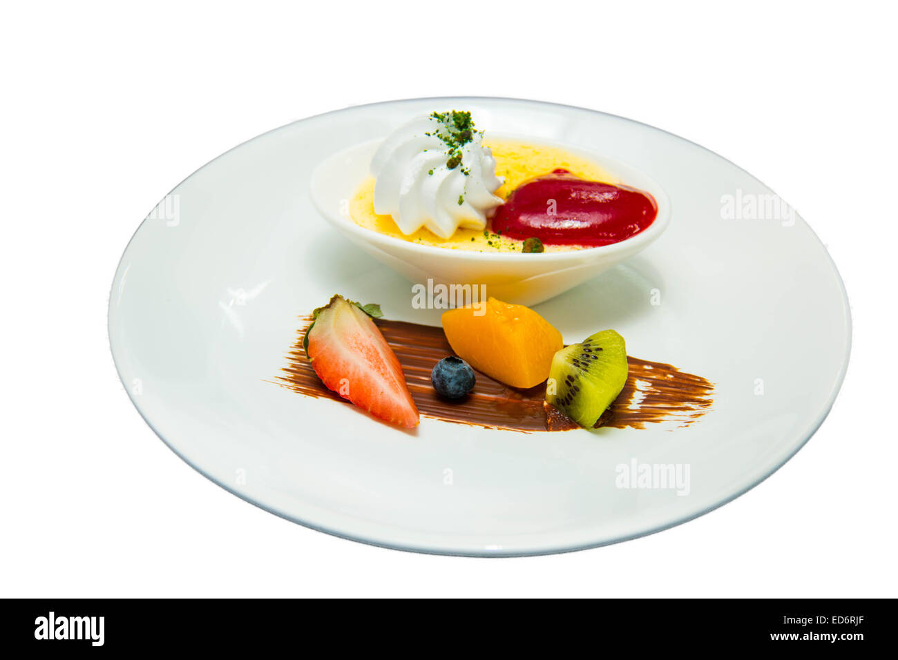Dessert food on white plate with texture background Stock Photo - Alamy
