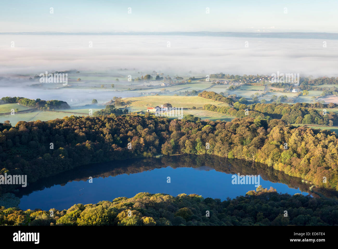 View from above Gormire lake across the Vale of York, North Yorkshire ...