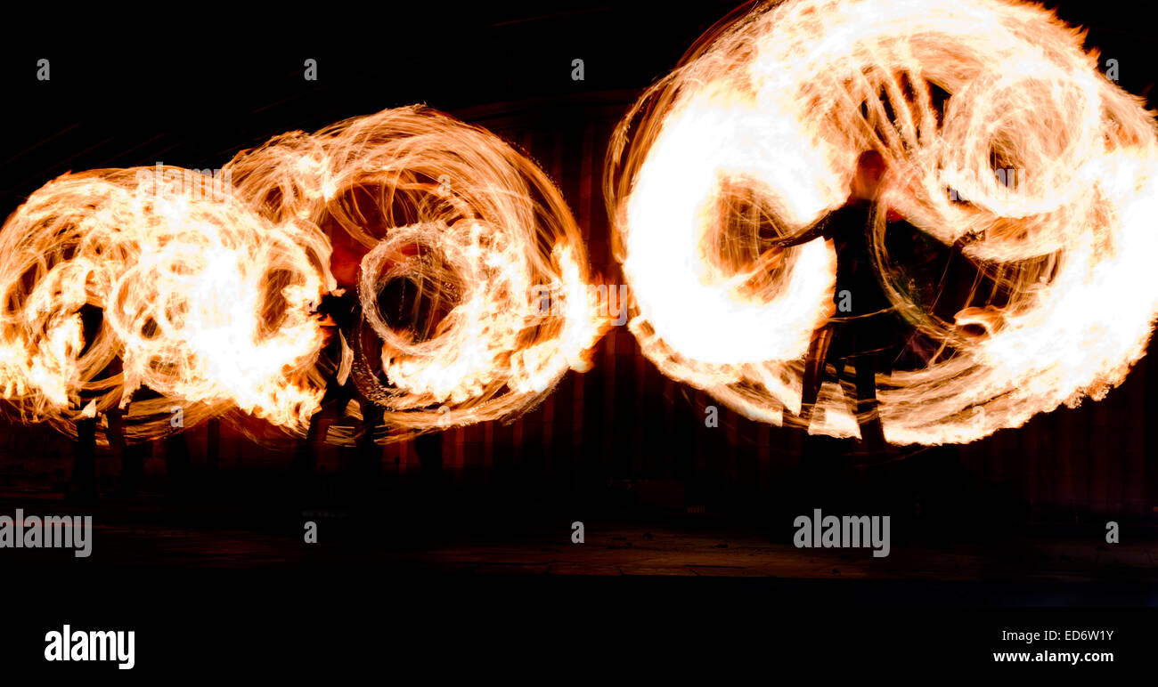 Fire Show Flaming Trails Stock Photo - Alamy