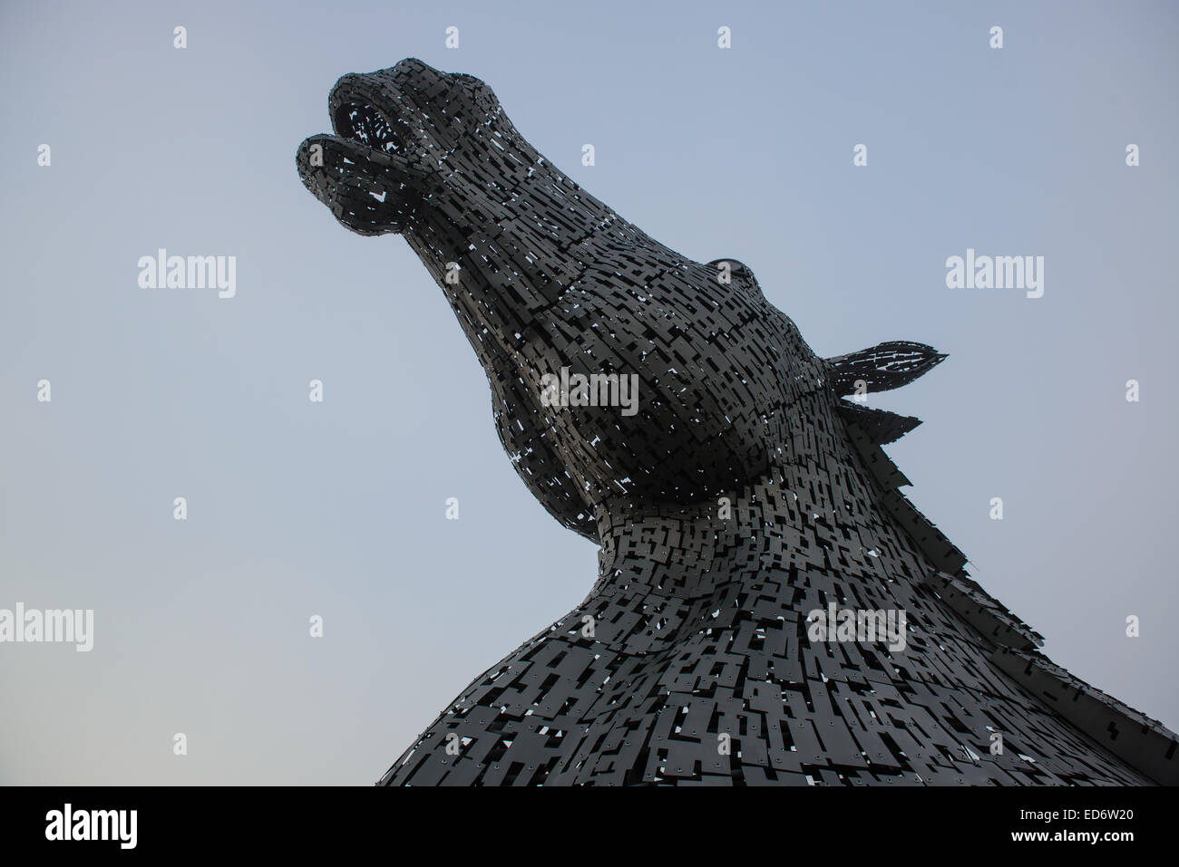 The Kelpies appear out of the freezing fog.The Kelpies are 30 metre ...