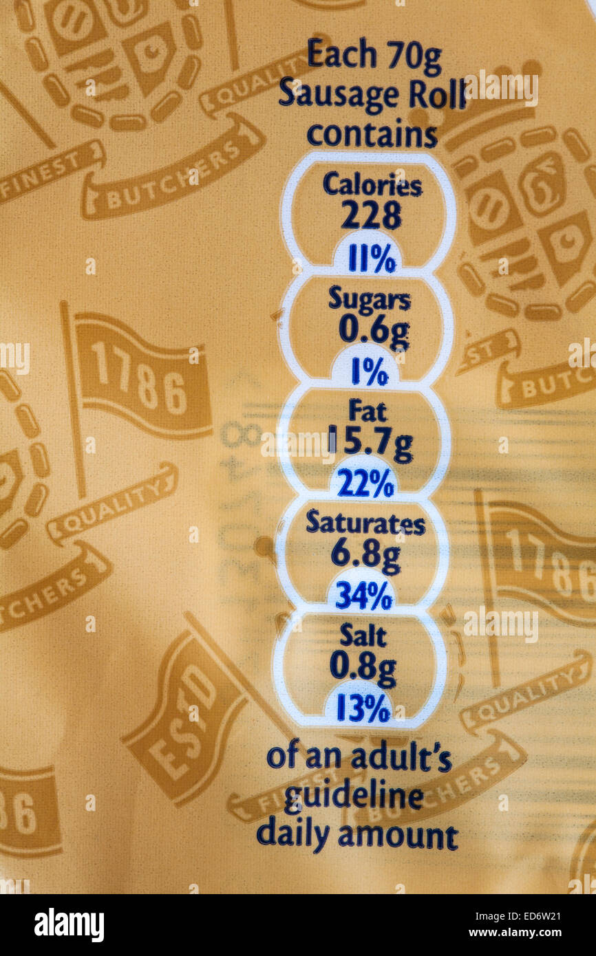 gda information on packet of sausage rolls Stock Photo - Alamy