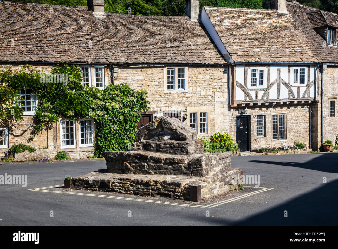 The half-timbered Court House in the Cotswold village of Castle Combe ...