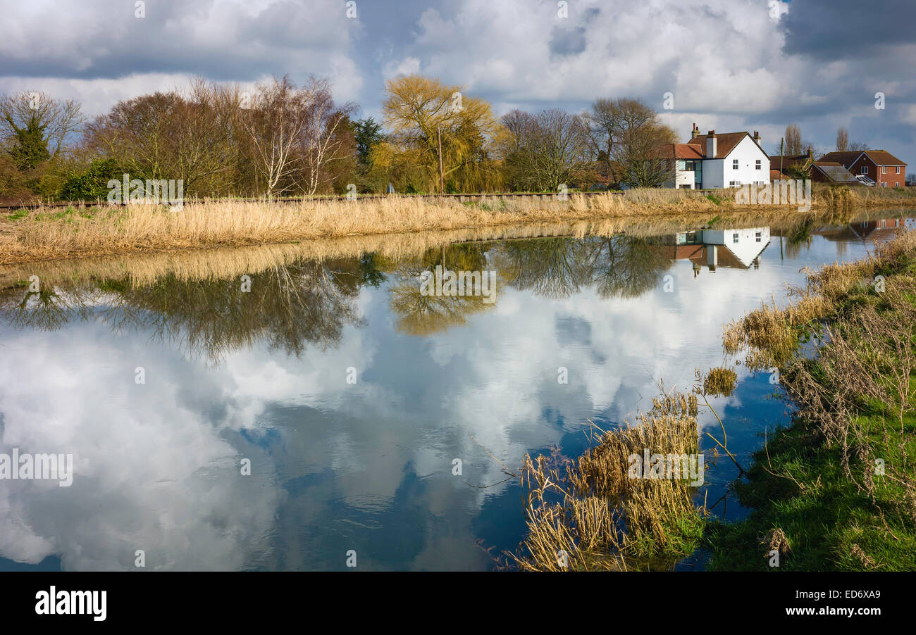 The River Hull on a fine winter afternoon showing houses, clouds, and ...