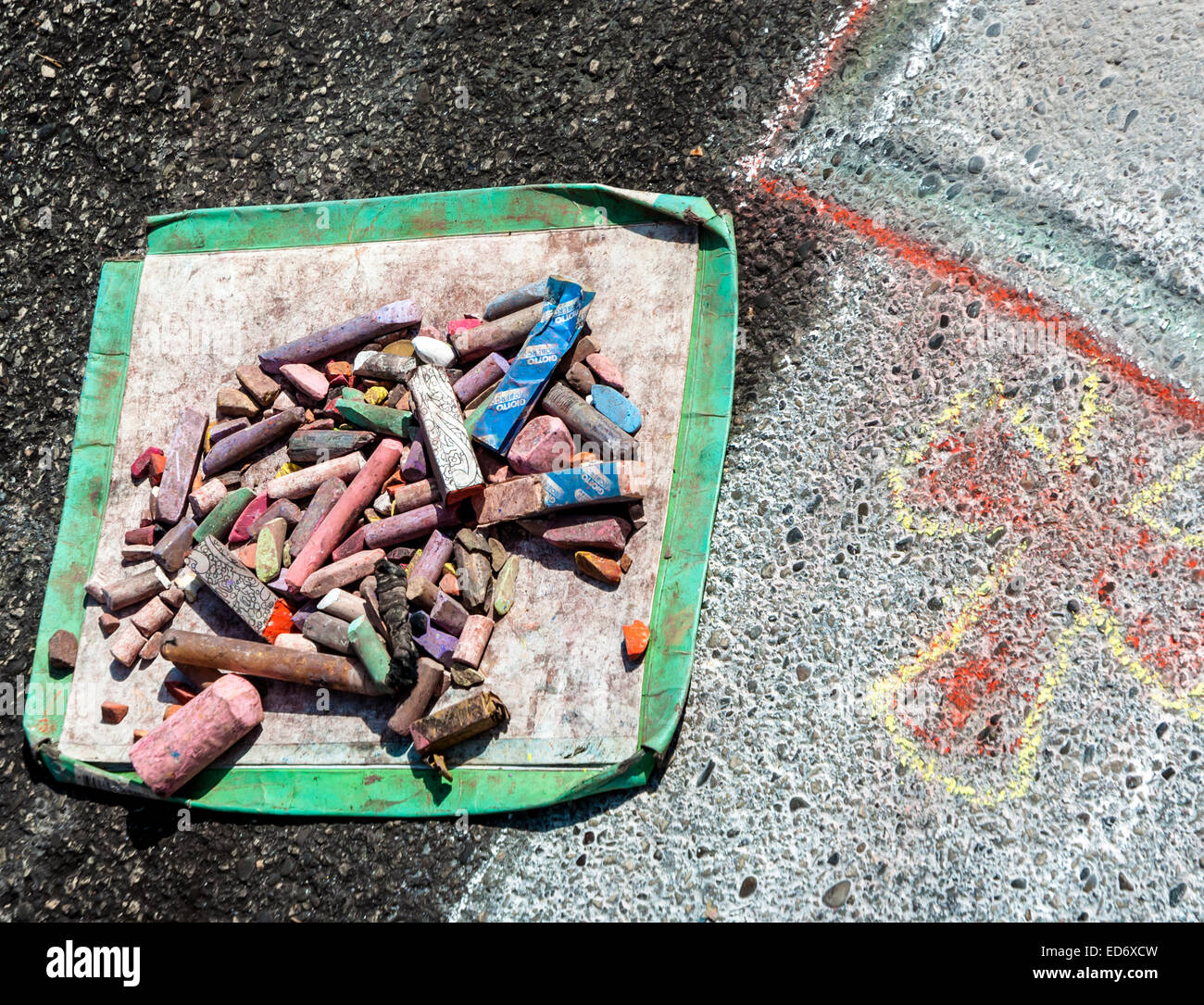 colorful chalks of a street artist Stock Photo - Alamy