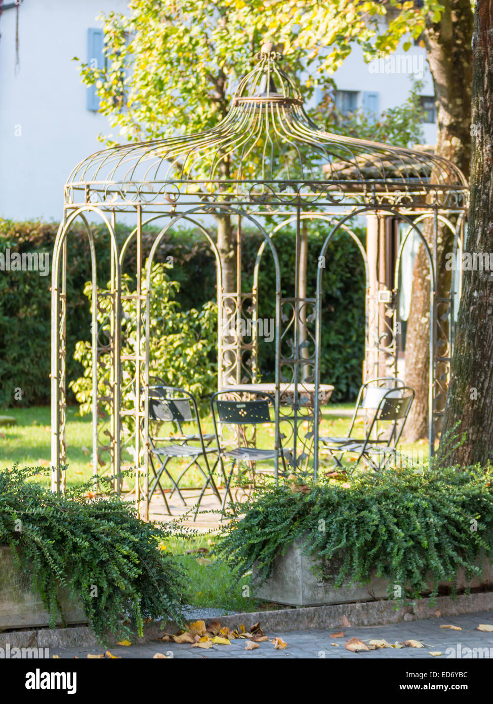 beautiful open and empty metal arbor in a garden Stock Photo - Alamy