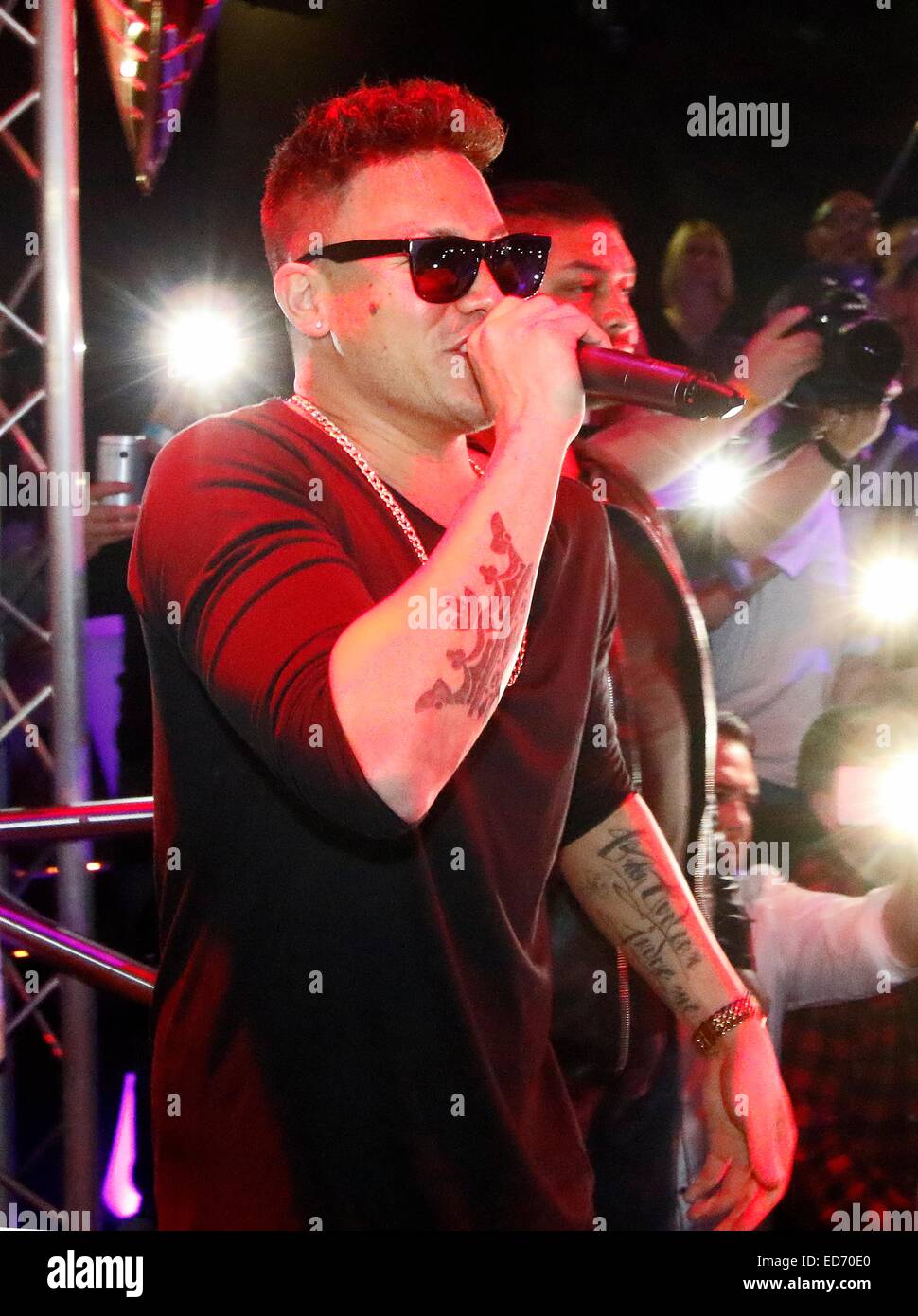 Nuremberg, Germany. 13th Dec, 2014. German tv personality Kay One raps ...