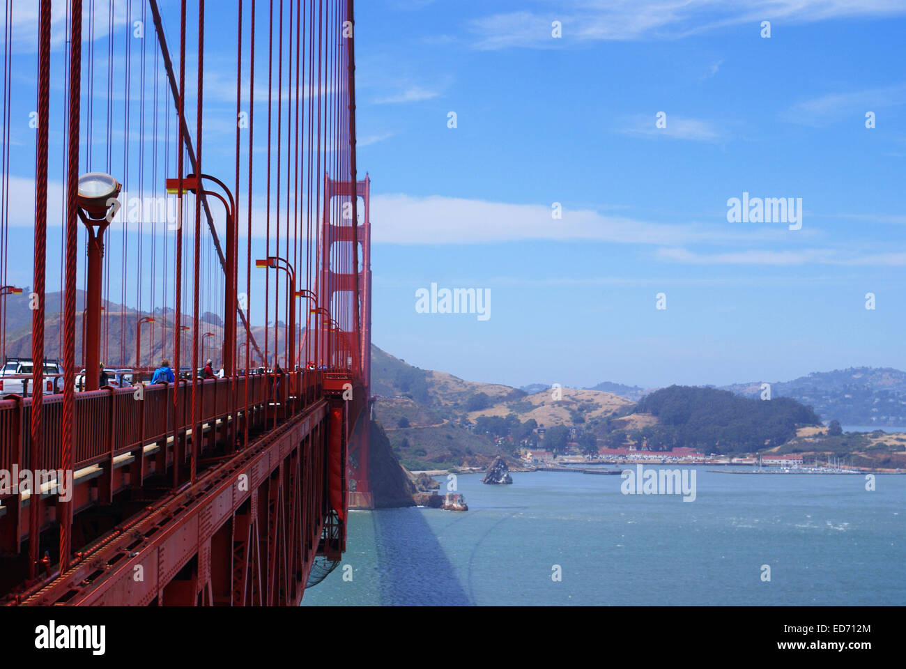 A shot of the length of the Golden Gate Bridge in San Francisco ...