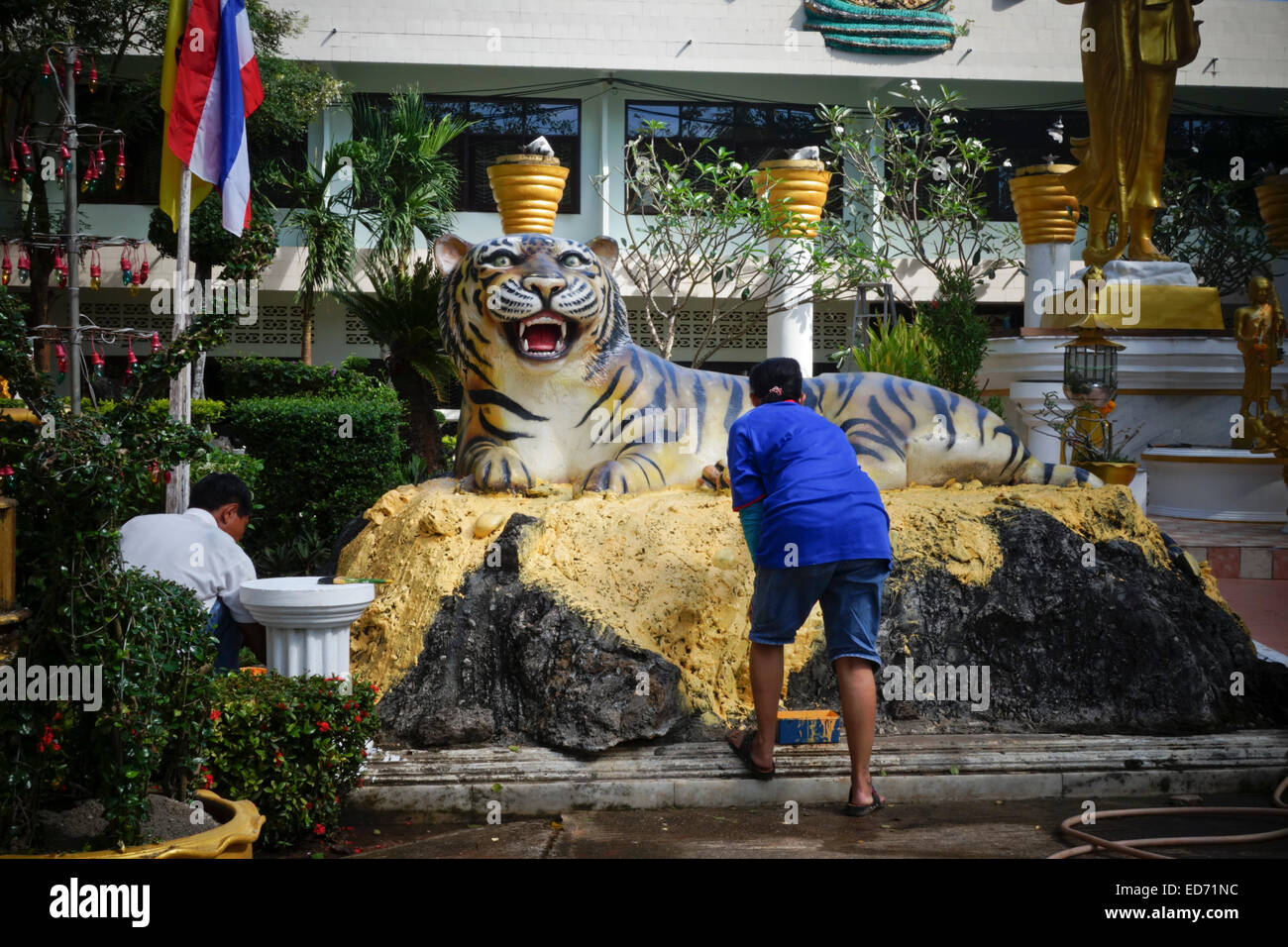 Tiger statue at Tiger cave Buddhist temple Wat Tham Suea. Krabi ...