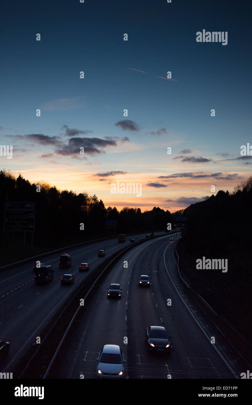 Cars on the M4 motorway at sunset Stock Photo - Alamy