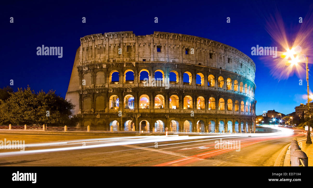 Light trails at Colosseum in twilight, Rome Italy Stock Photo - Alamy