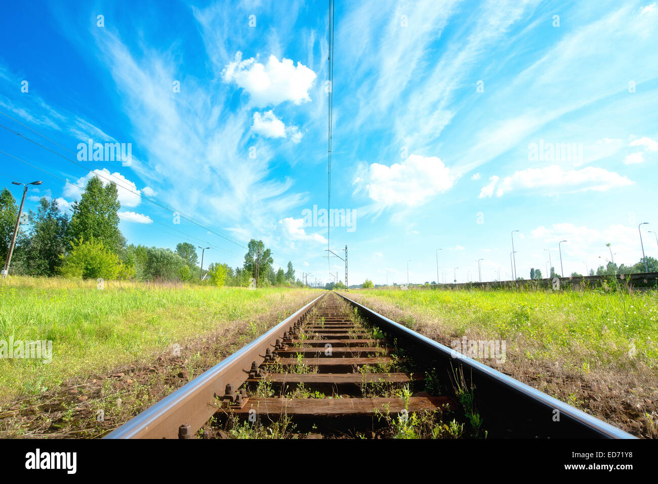 railroad tracks on a beautiful sunny day Stock Photo - Alamy