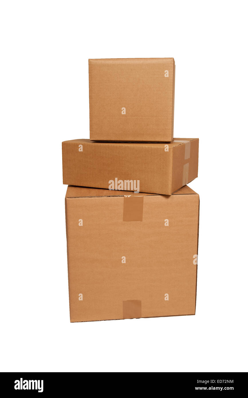 cardboard boxes stacked on white Stock Photo - Alamy