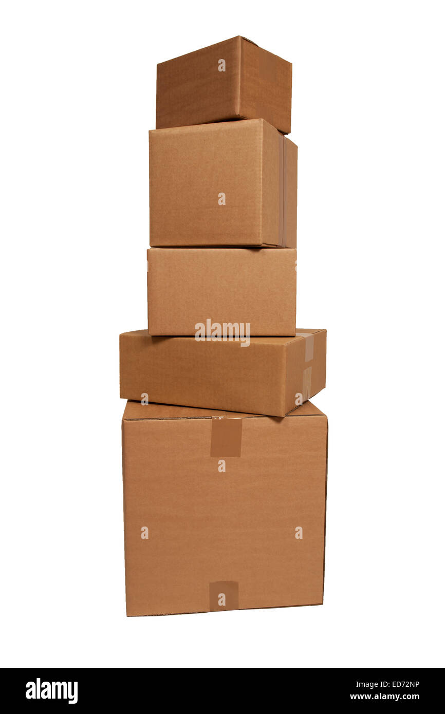 cardboard boxes stacked on white background Stock Photo - Alamy