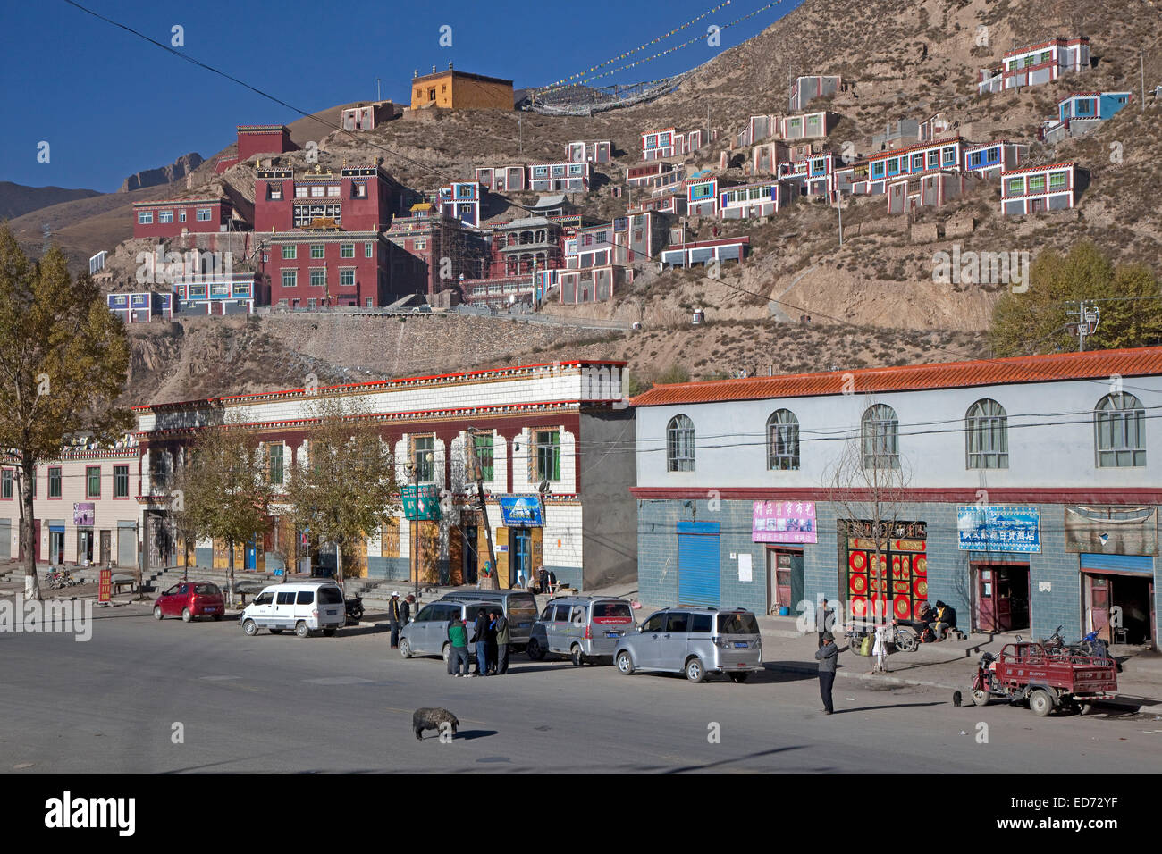 Tibetan Zhujie Si monastery in the town Xiewu / Xiwu, Qinghai province ...
