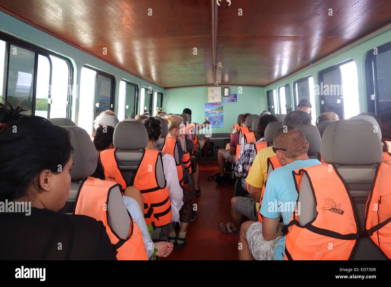 Thai ferry boat bringing tourists travelers to destination. Southern ...
