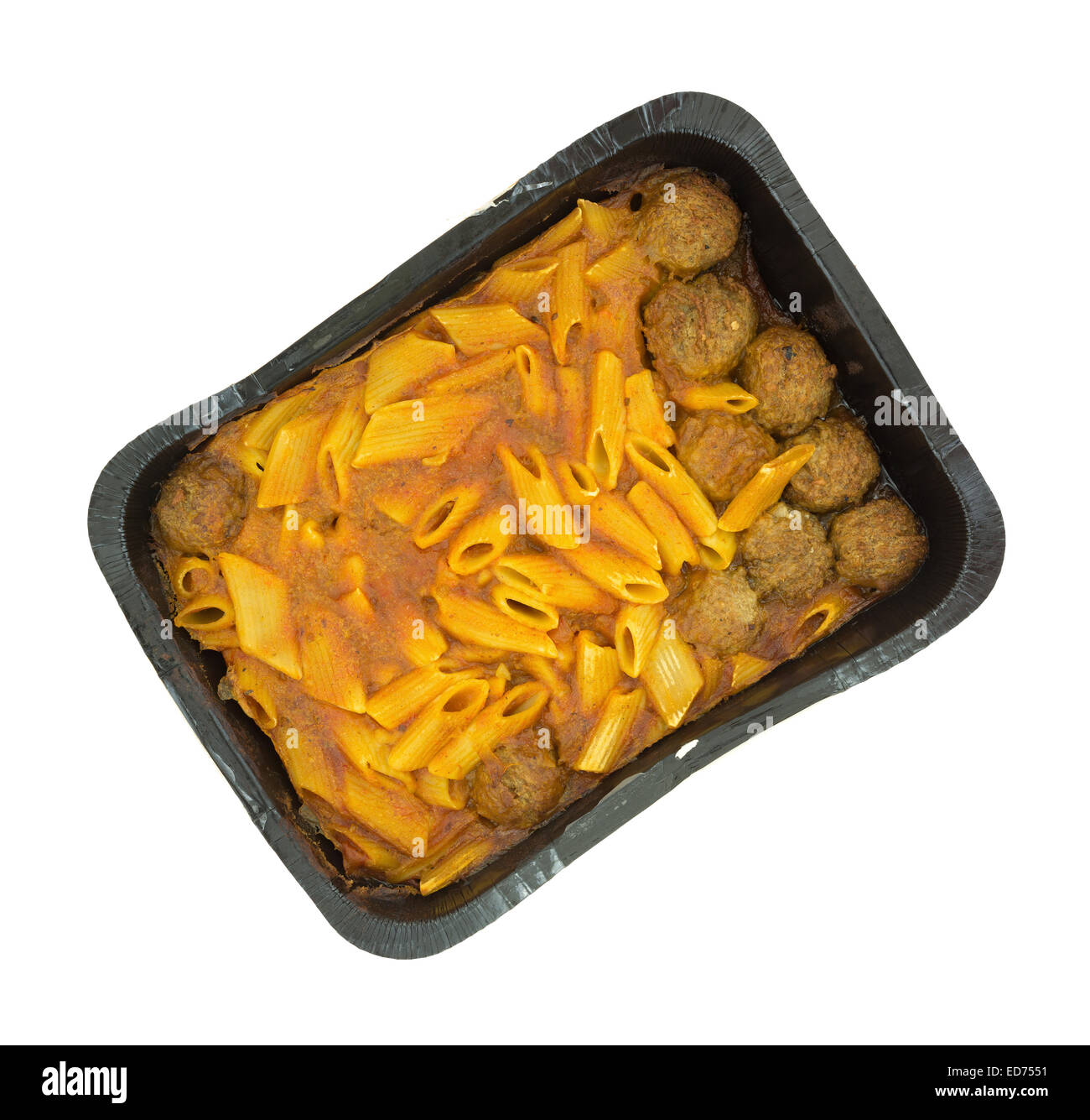 Top view of a very large serving of penne pasta in a tomato sauce with ...