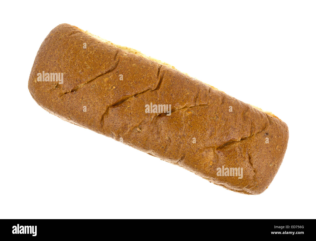 Top view of a freshly baked whole wheat sub roll on a white background ...