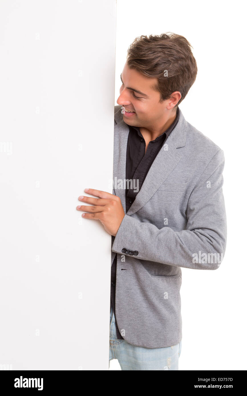 Handsome business man presenting your product Stock Photo - Alamy