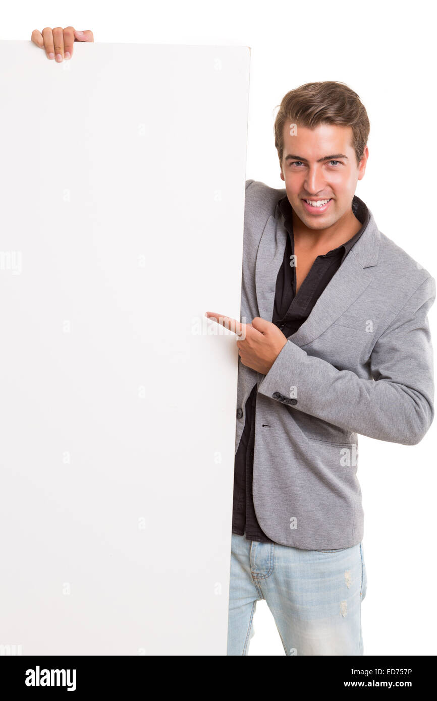 Handsome business man presenting your product Stock Photo - Alamy