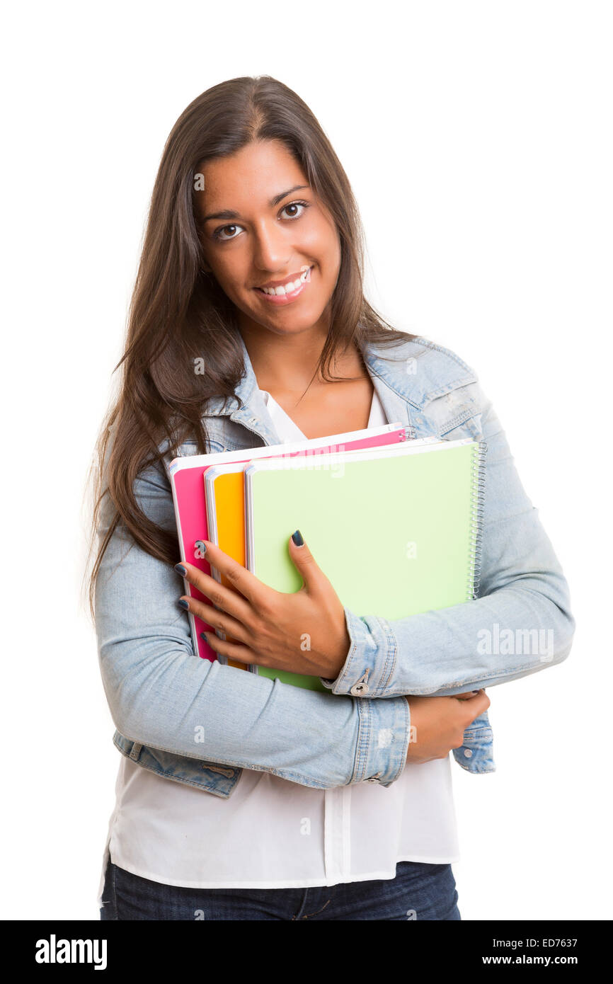 A beautiful student posing isolated over a white background Stock Photo ...