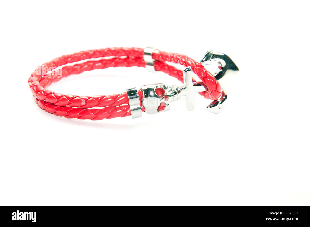 Red leather skull figure men bracelet Stock Photo - Alamy