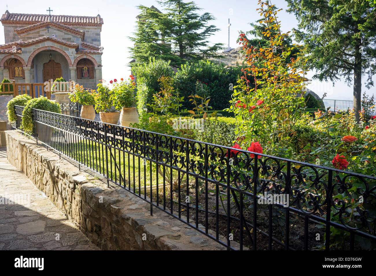 Orthodox church yard in Meteora,Greece Stock Photo - Alamy