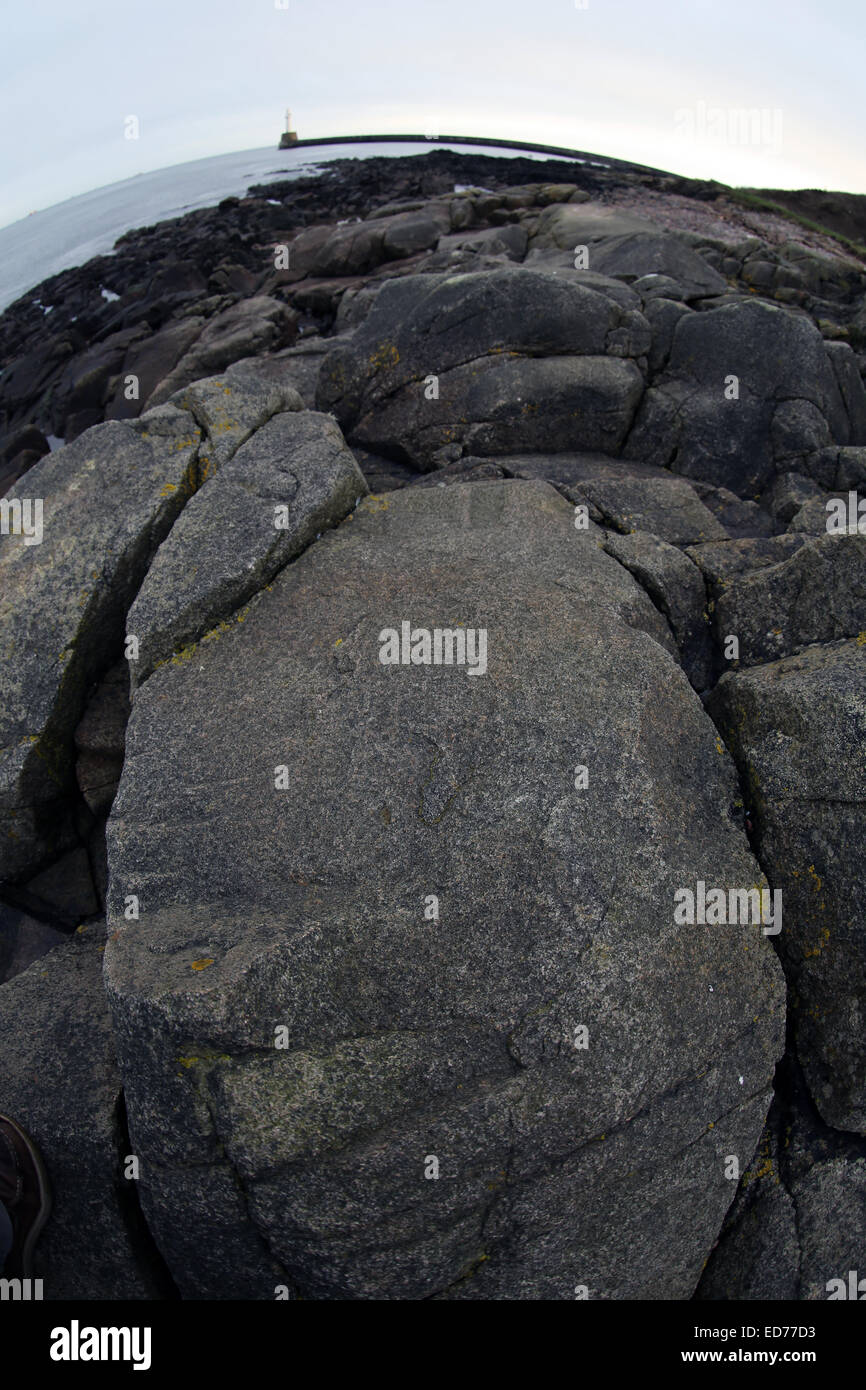 Wide angle view of the river Dee mouth - Aberdeen harbour - Aberdeen ...