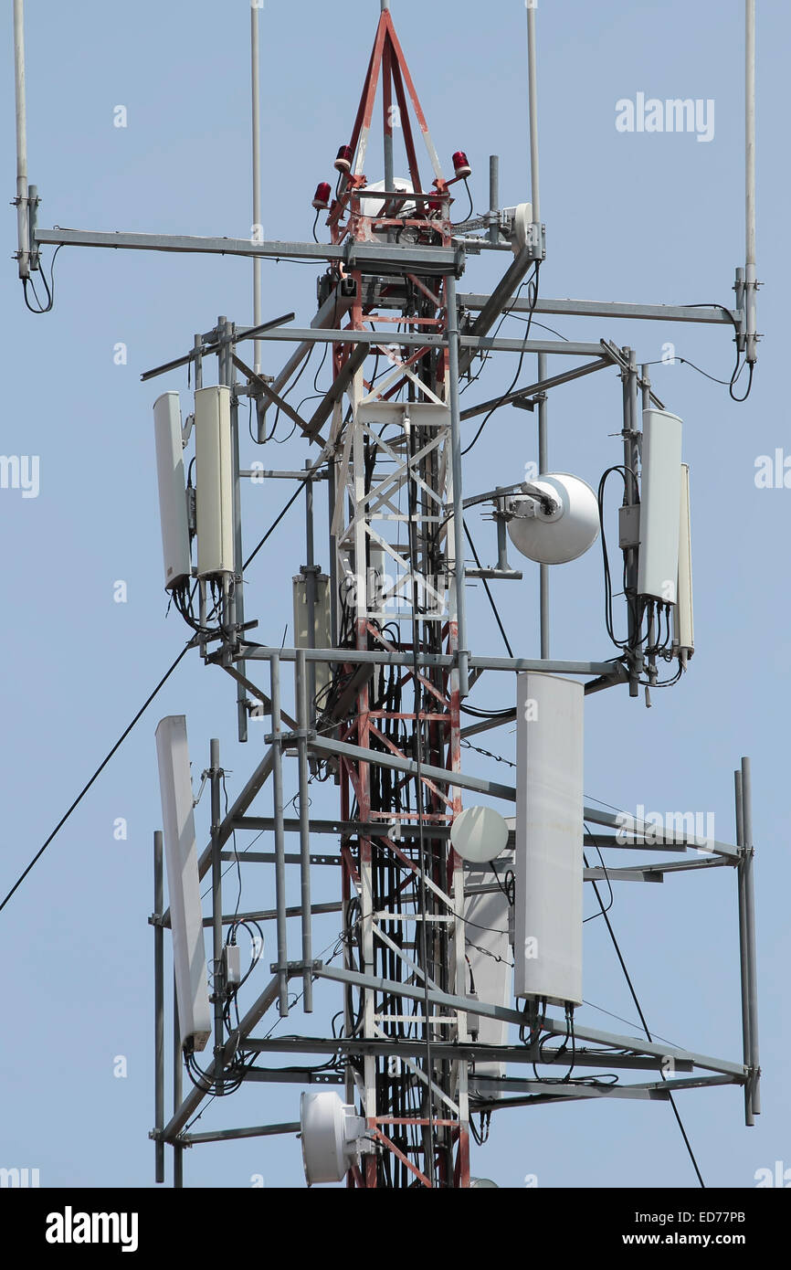 photograph of a communications antenna with sky background Stock Photo ...