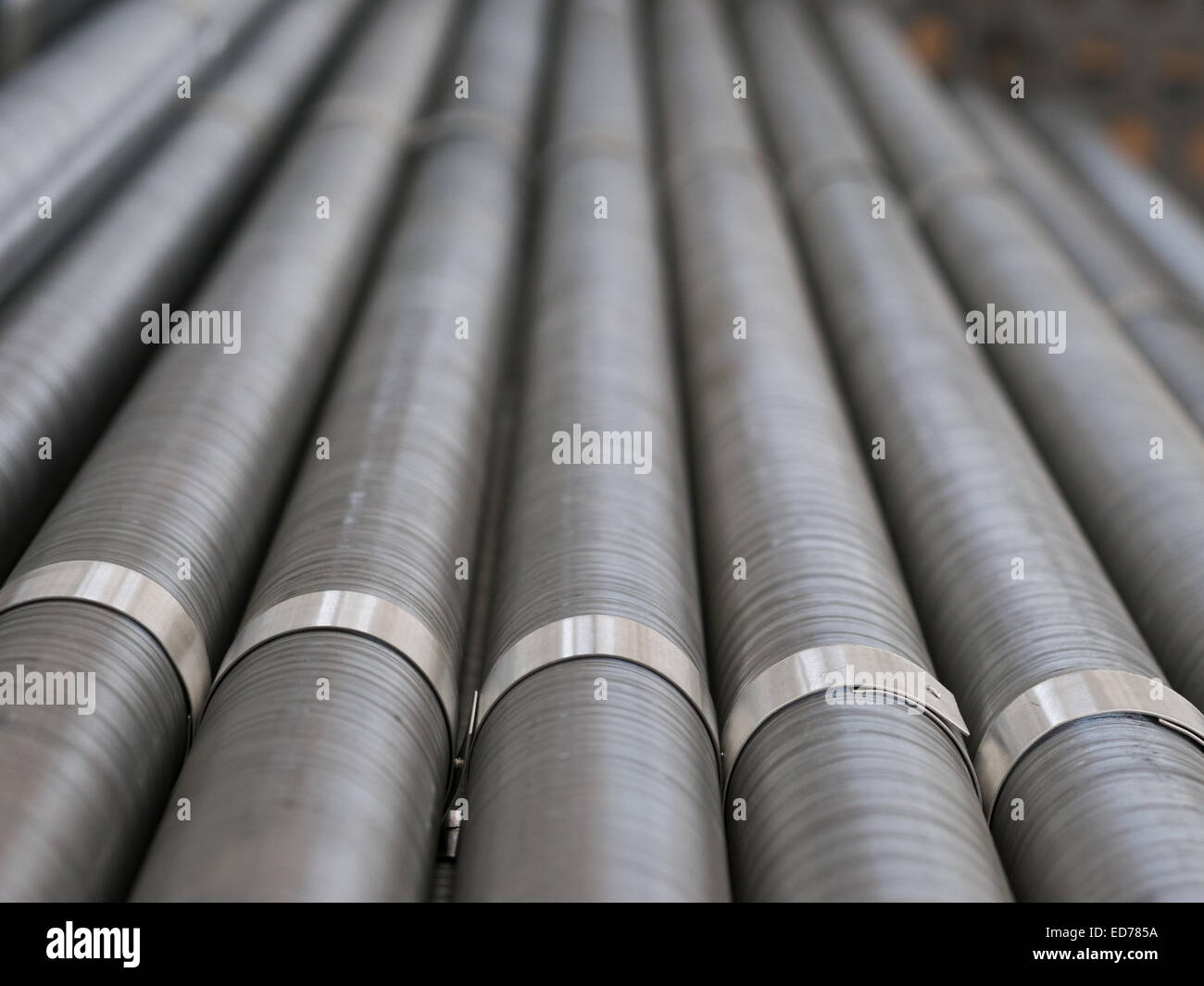 Cooling pipes with ribs from an industrial air cooled condenser. Very ...