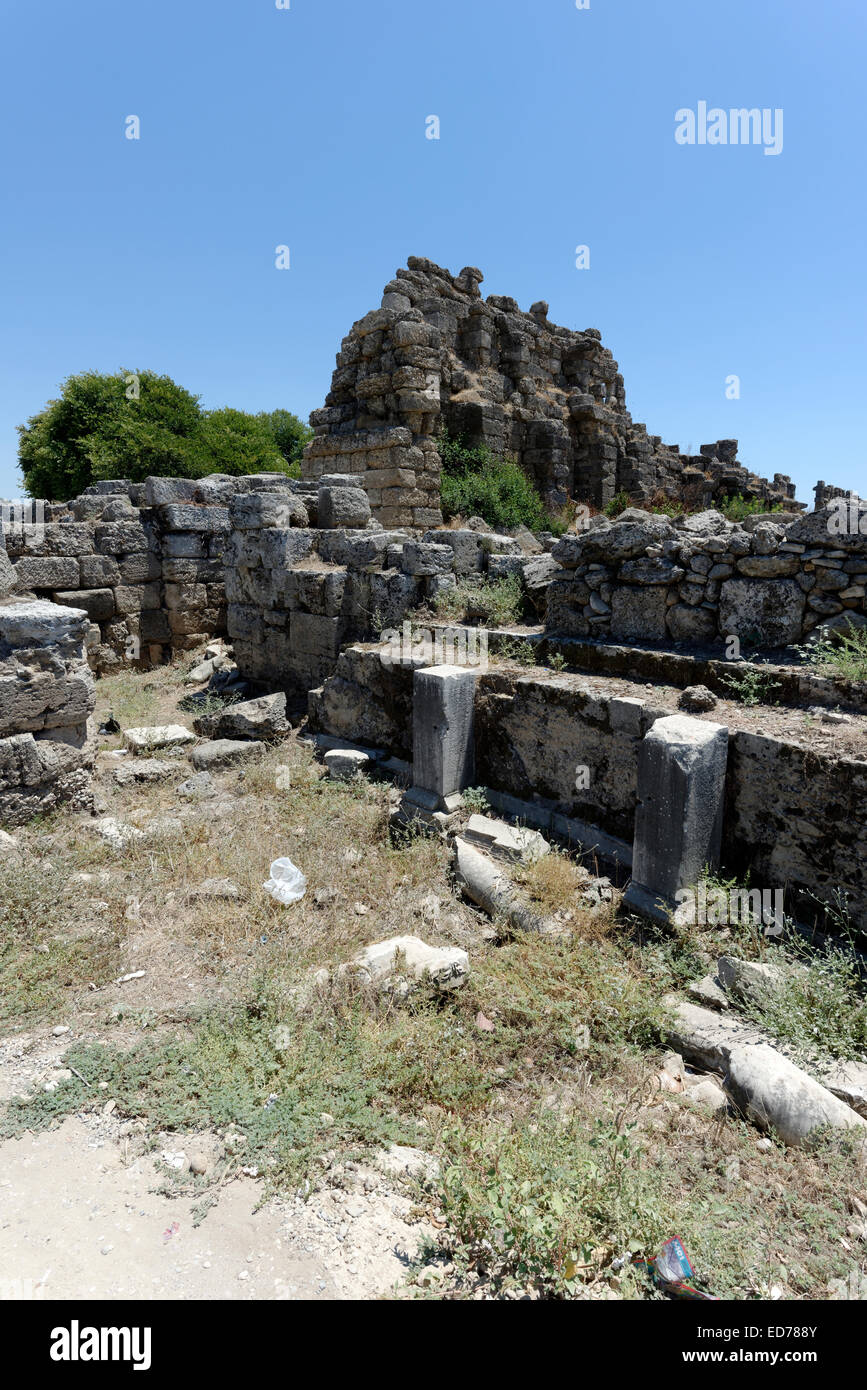 Section of the remains of the ancient gate and city walls. Side. Turkey ...