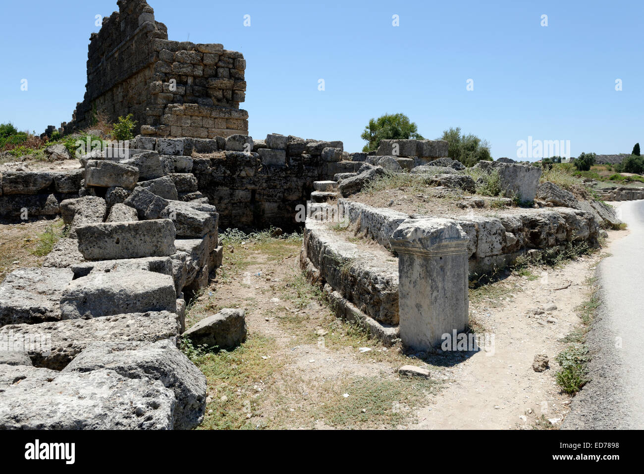Section of the remains of the ancient gate and city walls. Side. Turkey ...
