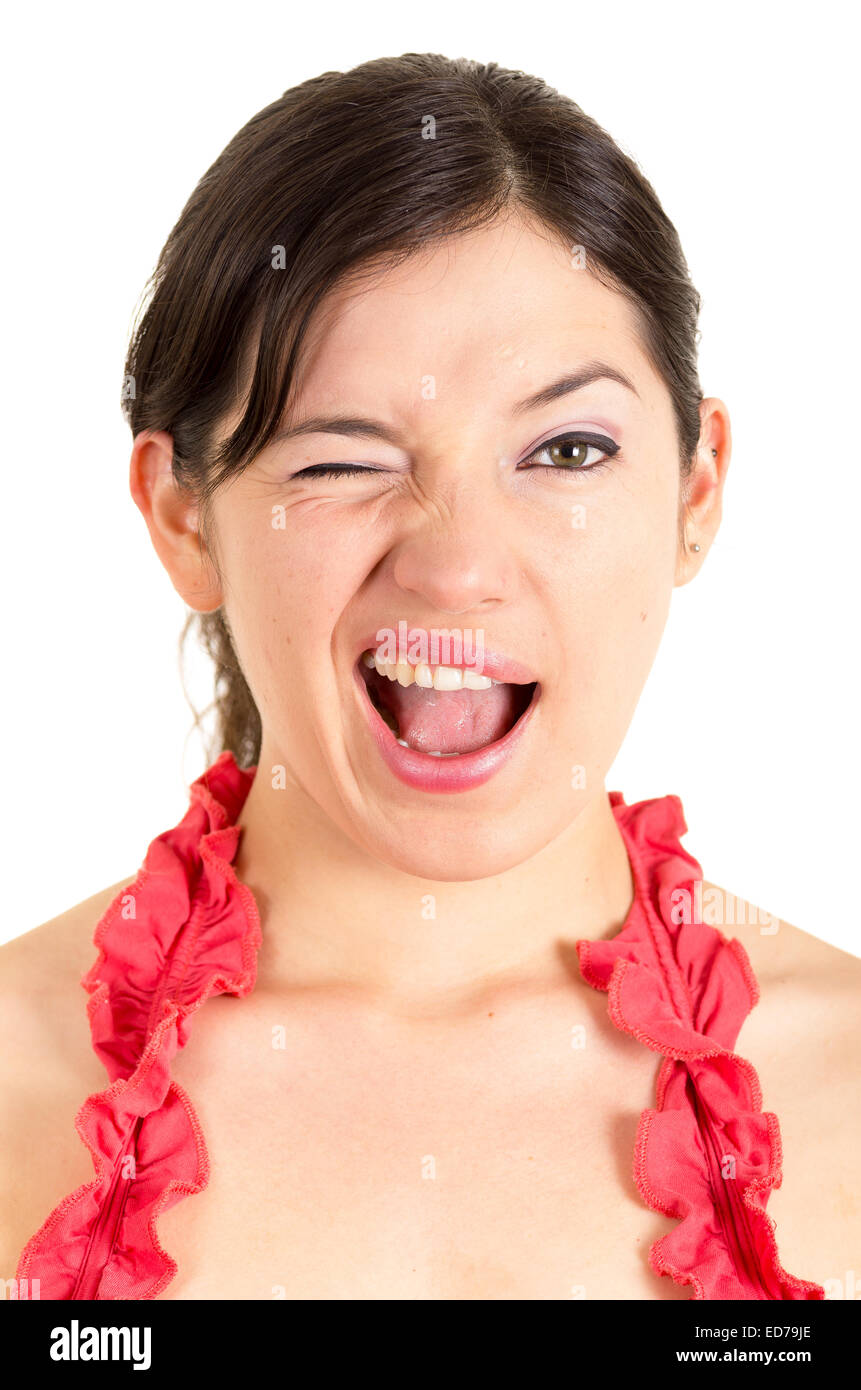 beautiful young woman winking Stock Photo - Alamy