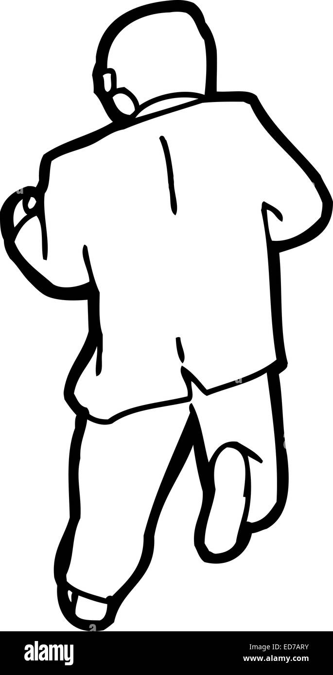 Cartoon outline of businessman running from rear view Stock Photo - Alamy