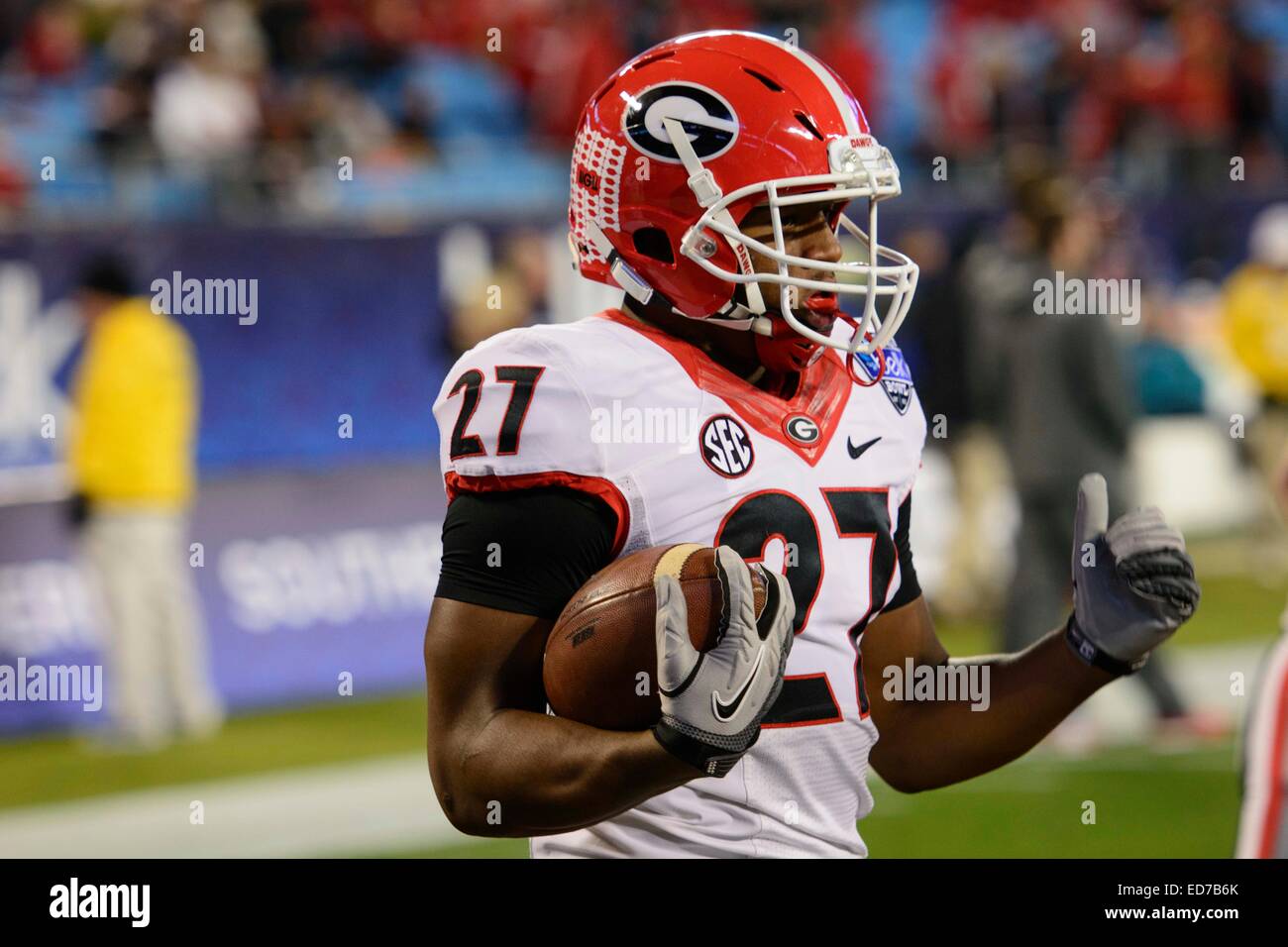 Charlotte, NC, USA. 30th Dec, 2014. UGA RB Nick Chubb (27) during ...