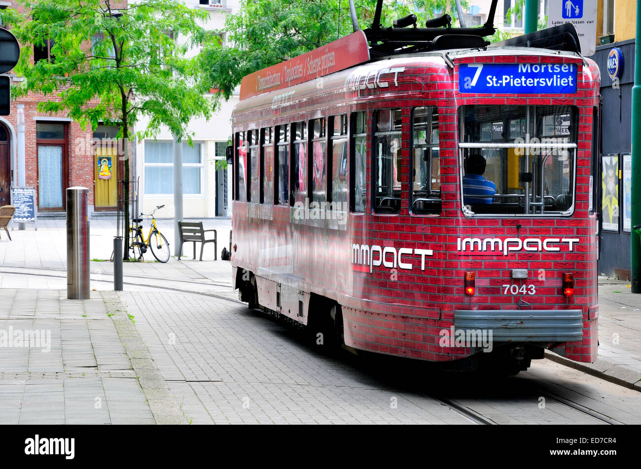 Antwerp / Antwerpen, Belgium. Tram and bicycle in St Pietersvliet Stock ...