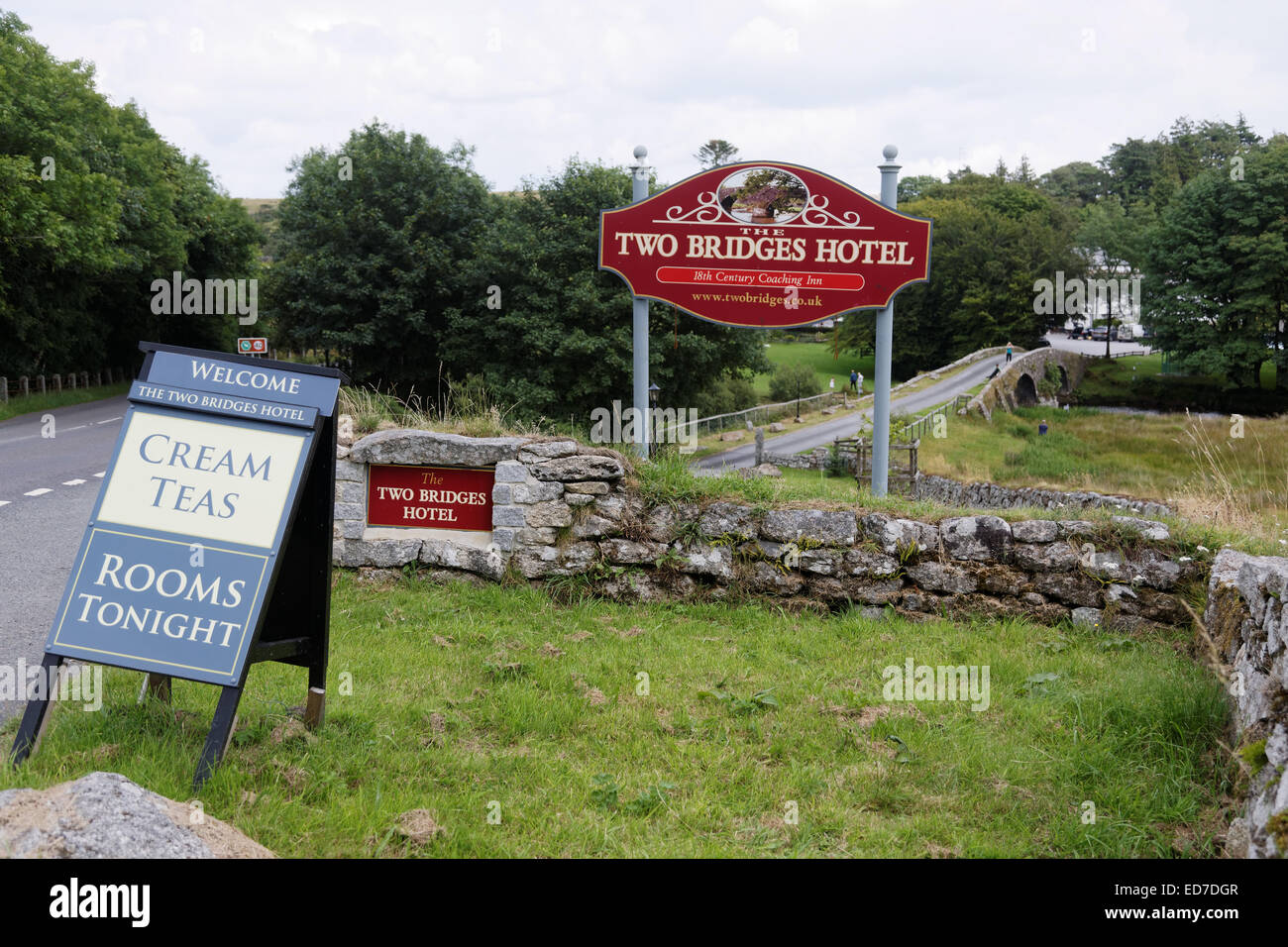 Sign at Hotel Two Bridges, Dartmoor, Devon, UK Stock Photo - Alamy
