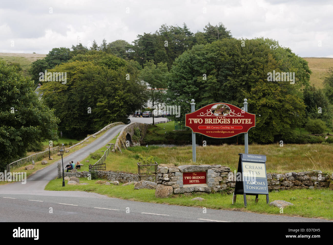 Sign at Hotel Two Bridges, Dartmoor, Devon, UK Stock Photo - Alamy