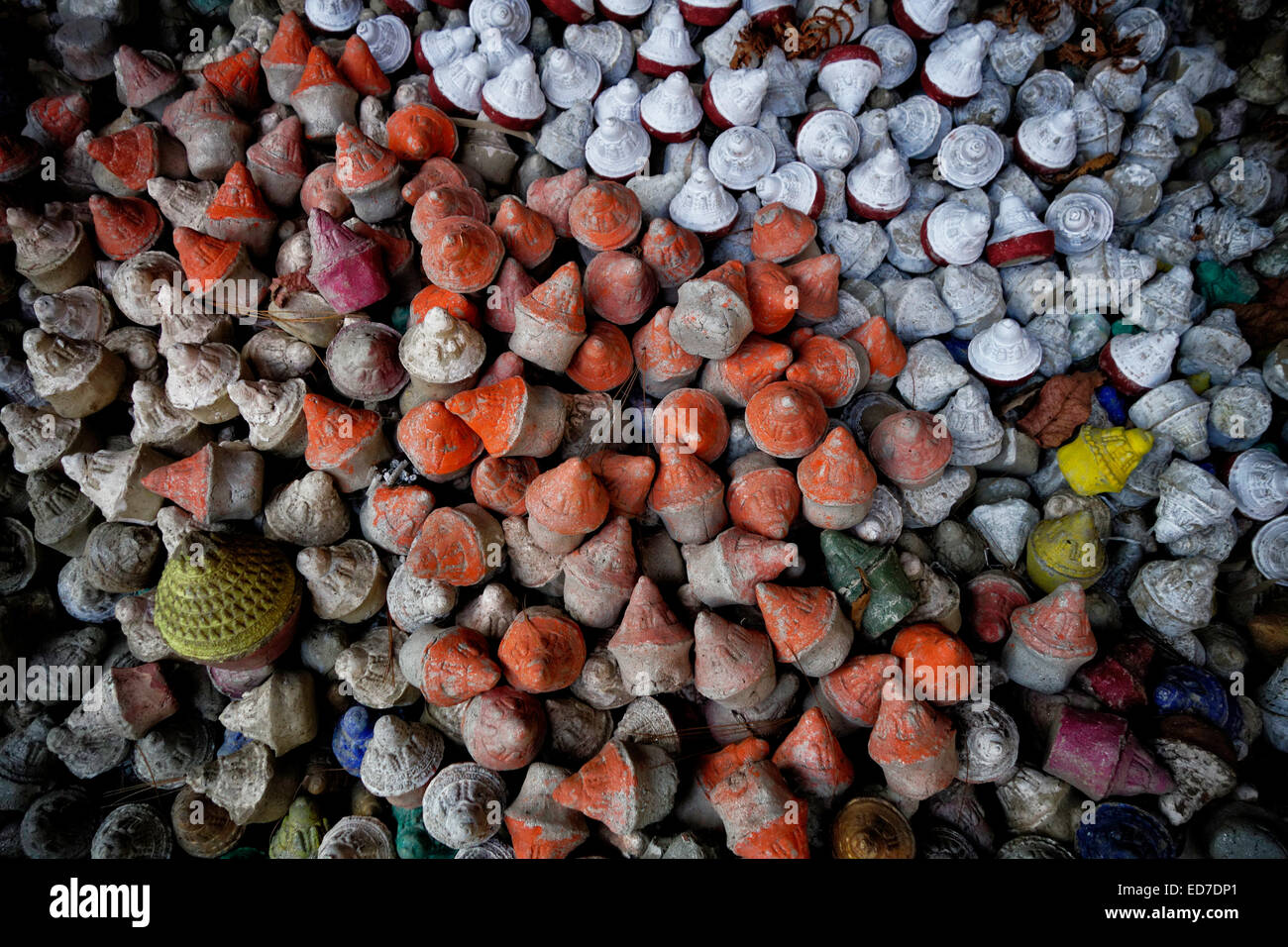 Stack of miniature Stupa souvenirs at Mebar Tsho gorge or the Burning ...