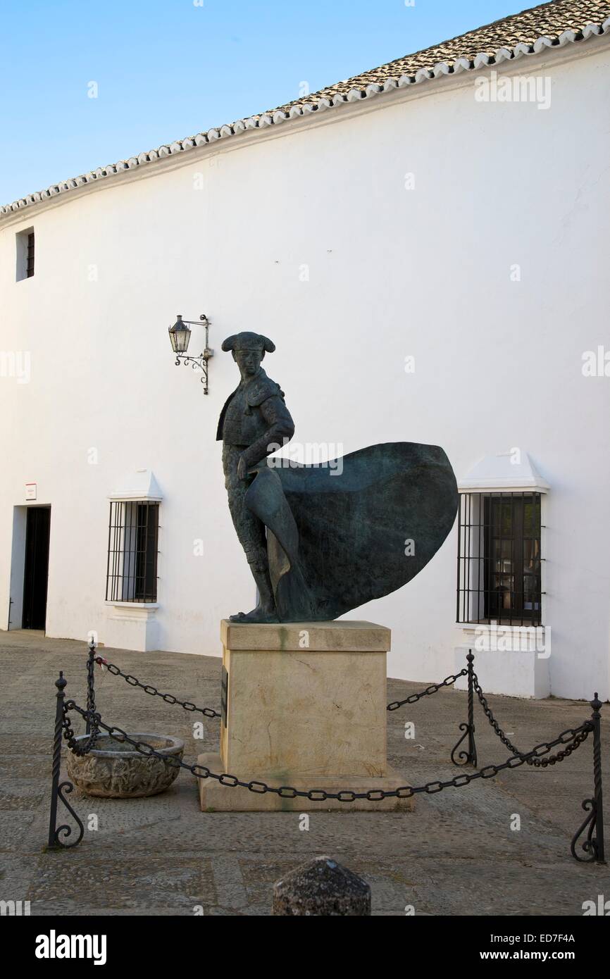 Statue of a bullfighter in front of the bullring, Ronda, Costa del Sol ...