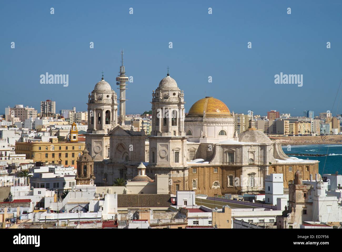 View from Torre Tavira tower to Cádiz Cathedral, also New Cathedral ...