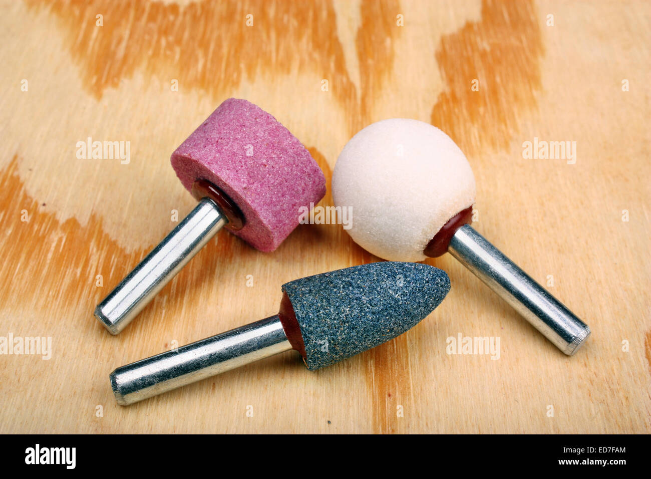 Abrasive sanding head on the wooden table Stock Photo - Alamy