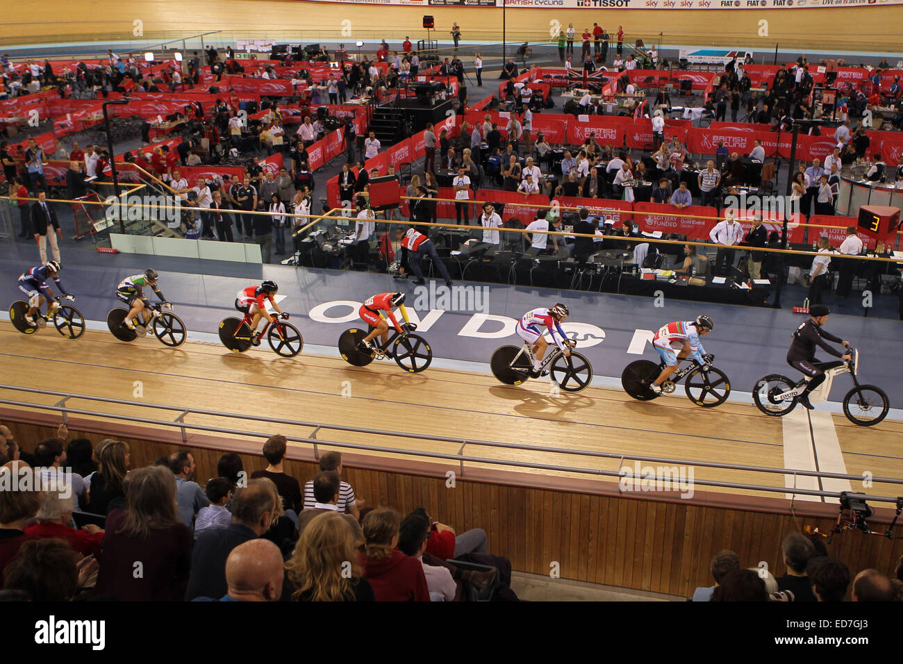 The Women's Keirin pack follow the Derny during Day Three of the Track ...