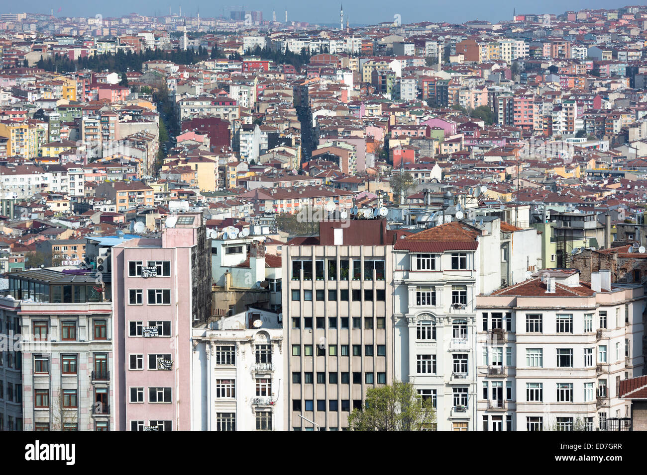 Skyline cityscape apartment blocks and offices of Karakoy and Beyoglu ...