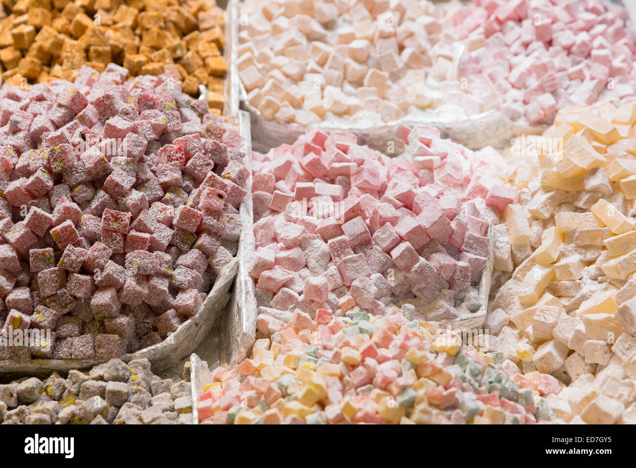 Traditional sweetmeats Turkish Delight, Lokum, in Misir Carsisi ...