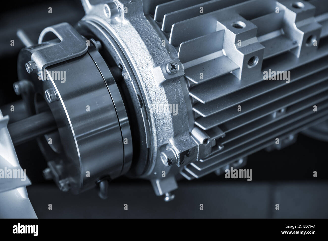 Modern electric engine fragment, closeup blue toned photo Stock Photo ...