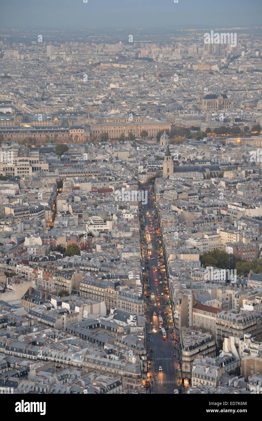 Paris from above at dusk, seen from the Montparnasse Tower Stock Photo ...