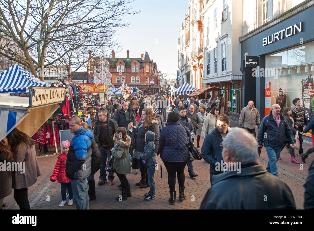 Crowds of people Christmas shopping in town centre of Ipswich, Suffolk ...