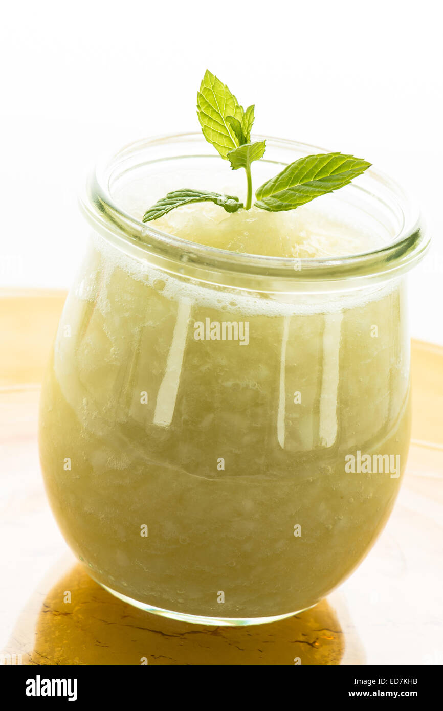 Chilled fruit soup with honeydew melon and mint in a glass Stock Photo ...